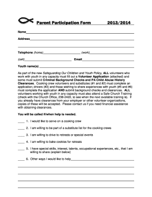 Fillable Online Parent participation form - State College Presbyterian ...
