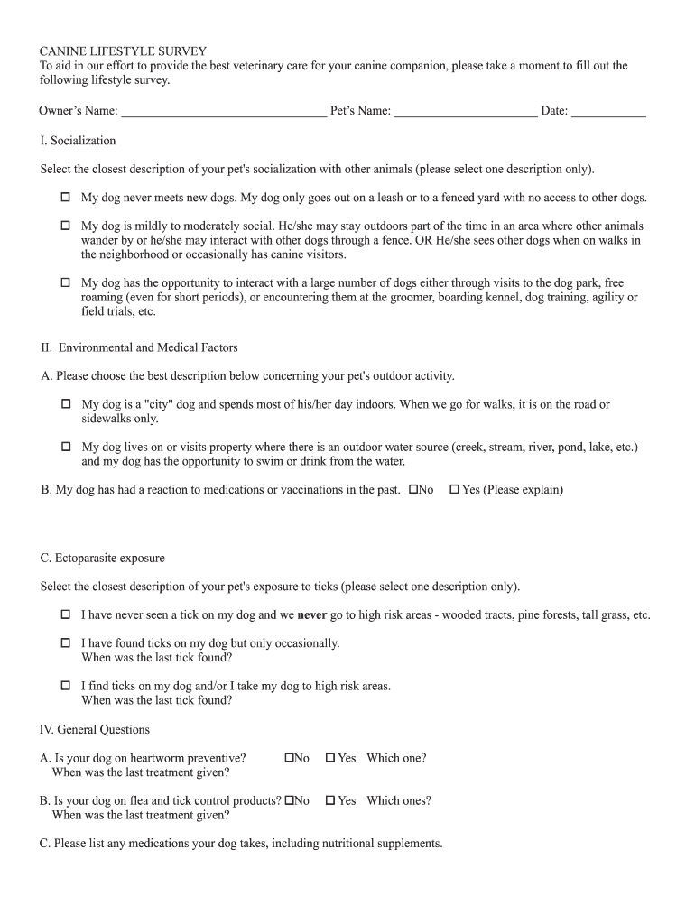 Fillable Online Risk Assessment Canine - Shoal Creek Animal Clinic Fax ...