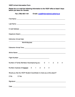 Fillable Online VSCP Arrival Information Form - University of Alberta ...