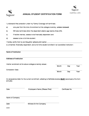 Fillable Online bamp org ANNUAL STUDENT CERTIFICATION FORM - bamp org ...