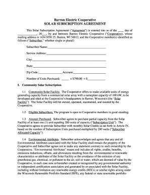 Fillable Online BBarronb Electric Cooperative SOLAR SUBSCRIPTION ...