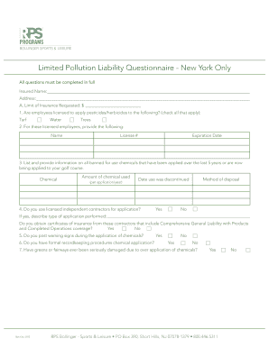 Fillable Online Limited Pollution Liability Questionnaire - New York ...