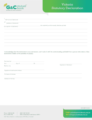 Fillable Online Victoria Statutory Declaration - GC Mutual Bank Fax ...