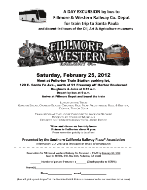Fillable Online scsra A DAY EXCURSION by bus to Fillmore amp Western ...