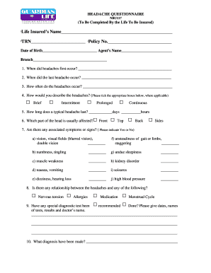 Fillable Online HEADACHE QUESTIONNAIREdoc Fax Email Print - pdfFiller