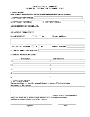 Fillable Online www2 tntech TENNESSEE TECH UNIVERSITY SERVICES CONTRACT ...