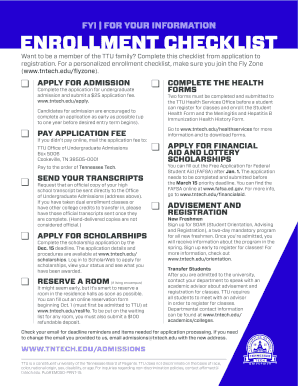 Fillable Online www2 tntech fyifor your informAtion enrollment checklist Fax Email Print - pdfFiller