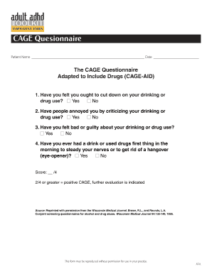 Fillable Online The CAGE Questionnaire Adapted to Include Drugs CAGE ...
