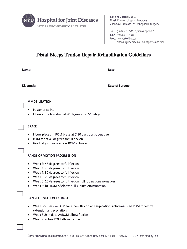 Fillable Online Distal Biceps Tendon Repair - Dr Laith Jazrawi Fax Email Print - pdfFiller