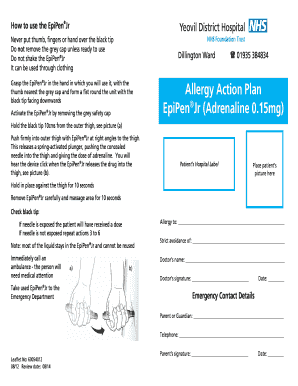 Fillable Online yeovilhospital co Allergy action plan epipen 015mg 3108 ...