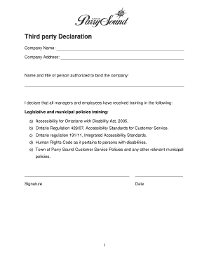 Fillable Online parrysound Third party Declaration - Town of Parry Sound Fax Email Print - pdfFiller