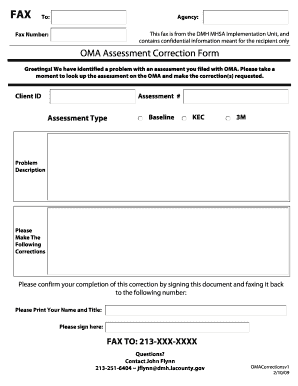 Fillable Online OMA Assessment Correction Form - dmhomapbworkscom Fax ...