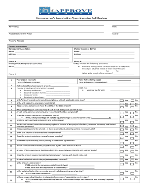 Fillable Online Homeowners Association Questionnaire Full Fax Email ...