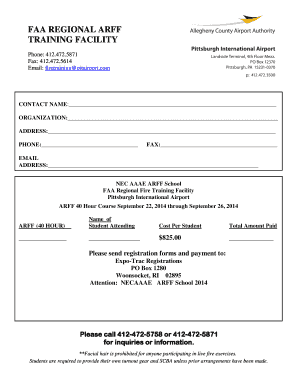 Fillable Online FAA REGIONAL ARFF TRAINING FACILITY Fax Email Print ...