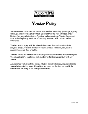 Fillable Online alextech Vendor Policy Agreementdoc - alextech Fax ...