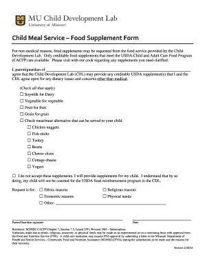 Fillable Online Child Meal Service Food Supplement Form Fax Email Print ...