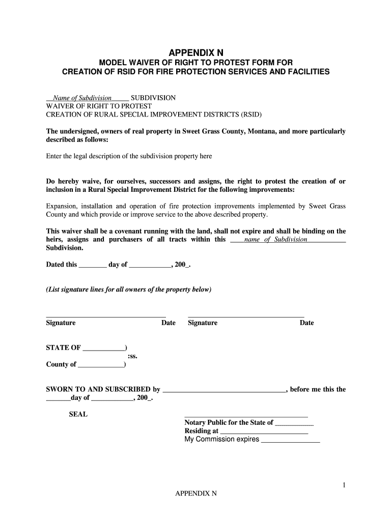 Fillable Online APPENDIX N MODEL WAIVER OF RIGHT TO PROTEST FORM FOR ...