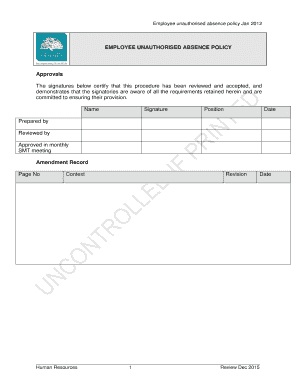 Fillable Online EMPLOYEE UNAUTHORISED ABSENCE POLICY Fax Email Print ...