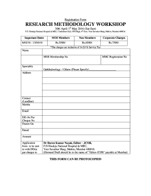 Fillable Online Registration Form RESEARCH METHODOLOGY WORKSHOP Fax ...