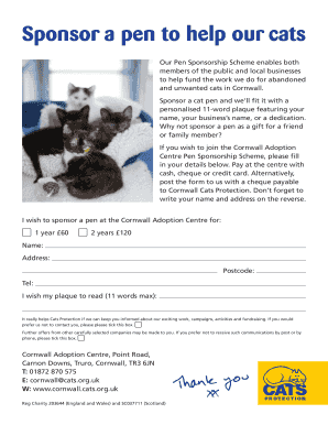 Fillable Online cats org Sponsor a pen to help our cats - Cats ...