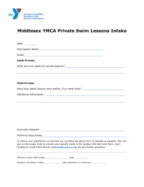 Fillable Online Middlesex YMCA Private Swim Lessons Intake Fax Email ...