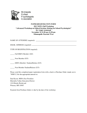Fillable Online mspaonline PAPER REGISTRATION FORM 2013 MSPA Fall ...