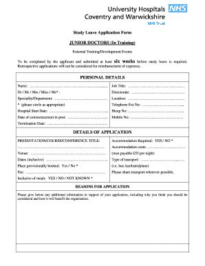 Fillable Online Study Leave Application Form - Mededcoventrycom Fax ...