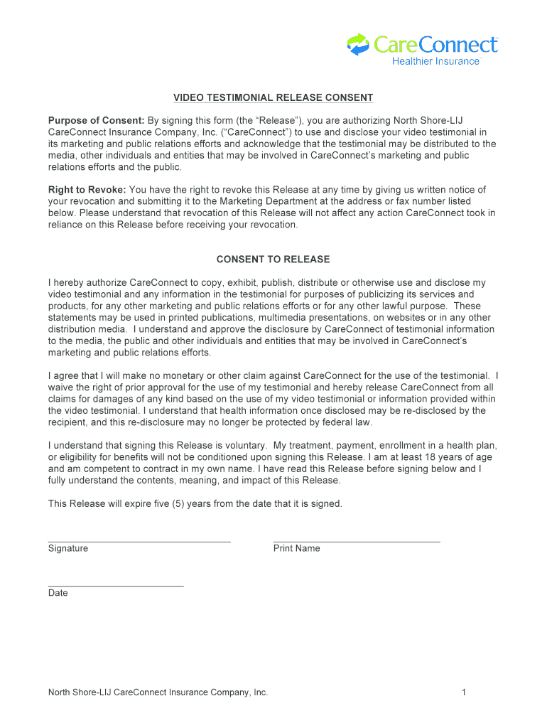 Fillable Online 11-20-15 CC-PRIV101Video Testimonial Release Consent ...