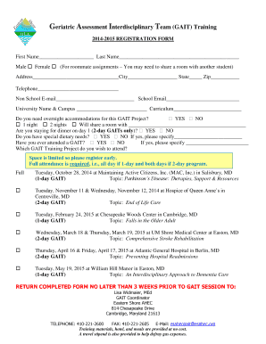 Fillable Online esahec Geriatric Assessment Interdisciplinary Team (GAIT) Training 20142015 ...