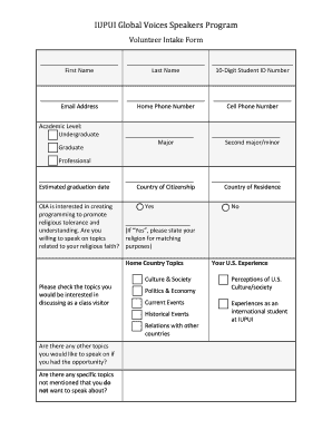 Fillable Online international iupui Volunteer Intake Form - IUPUI ...