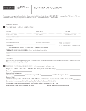 Fillable Online ROTH IRA APPLICATION - northernfundsntrscom Fax Email ...