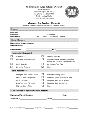 Fillable Online wilmington k12 pa Request for Student Records ...