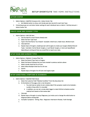 Fillable Online SETUP SHORTCUTS TAKE HOME INSTRUCTIONS Fax Email Print ...