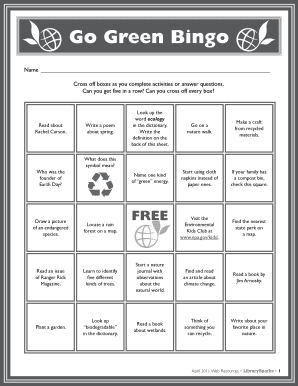 Fillable Online Go Green Bingo - Library Sparks Fax Email Print - pdfFiller