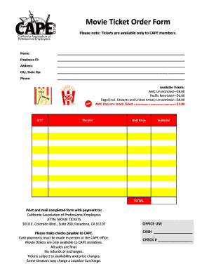 Fillable Online Movie Ticket Order Form Fax Email Print - pdfFiller