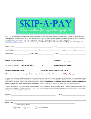 Fillable Online Loan to Skip-A-Payment Loan Type Start amp End Dates to ...