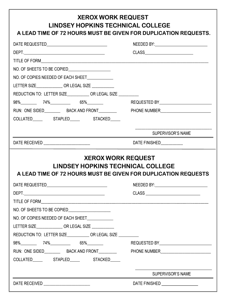 Fillable Online lindsey dadeschools XEROX WORK REQUEST bLINDSEYb ...