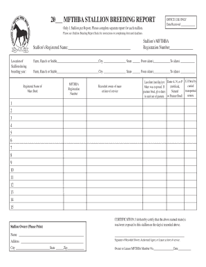 Fillable Online 20 bMFTHBAb STALLION BREEDING REPORT OFFICE USE ONLY ...