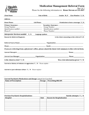 Fillable Online Medication Management Referral Form - Mental Health Fax ...