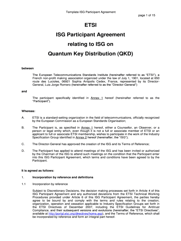 Fillable Online portal etsi Template ISG Participant Agreement - portal etsi Fax Email Print ...