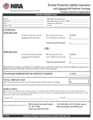 Fillable Online Excess Personal Liability Insurance Fax Email Print ...