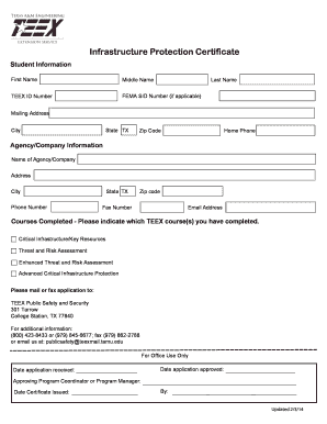 Fillable Online fcemhs Infrastructure Protection Certificate ...