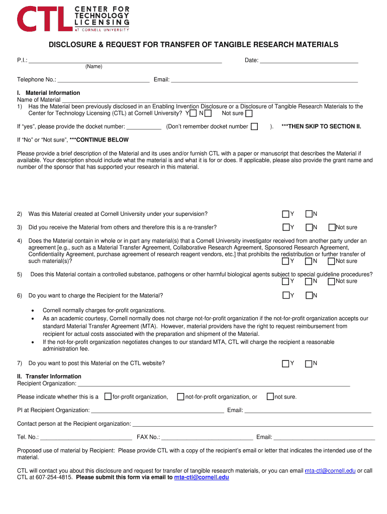 Fillable Online ctl cornell Disclosure Request for MTA Form - CTL Fax ...