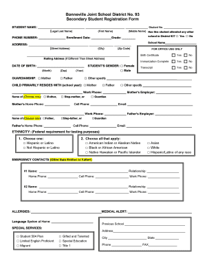 Fillable Online Secondary Registration Form - Sandcreek Middle School ...