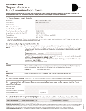 Fillable Online DPM Retirement Service Super choice fund nomination ...