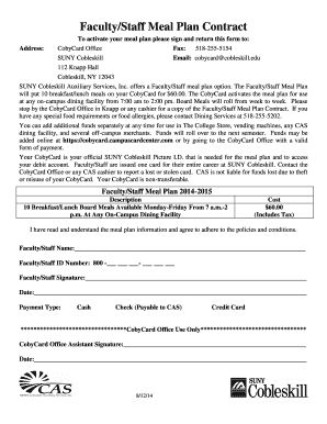 Fillable Online blog cobleskill FacultyStaff Meal Plan Contract - blog ...