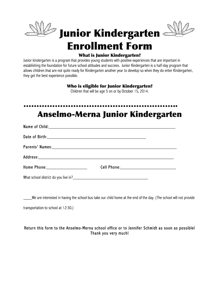 Fillable Online a-mps fesdev Junior Kindergarten enrollment - a-mps ...
