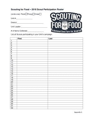 Fillable Online Scouting for Food 2016 Scout Participation Roster Fax ...