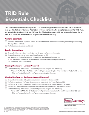 Fillable Online TRID Rule Essentials Checklist - bpennattorneysbbcomb ...