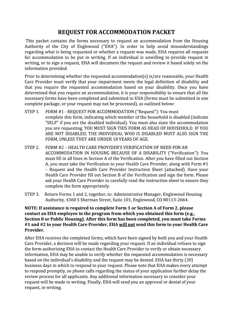 Fillable Online REQUEST FOR ACCOMMODATION PACKET Fax Email Print - pdfFiller